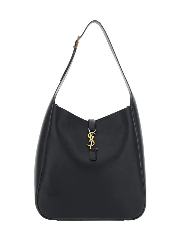 Saint Laurent Le 5 À 7' Shoulder Bag With Claw Cassandre Closure And Adjustable Strap In Hammered Leather - Black