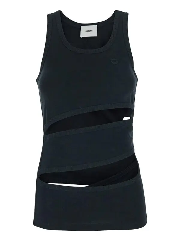 Coperni Sleeveless Top With Spiral Cut-out Design And Logo Embroidery On The Front In Black Cotton For - Multicolor