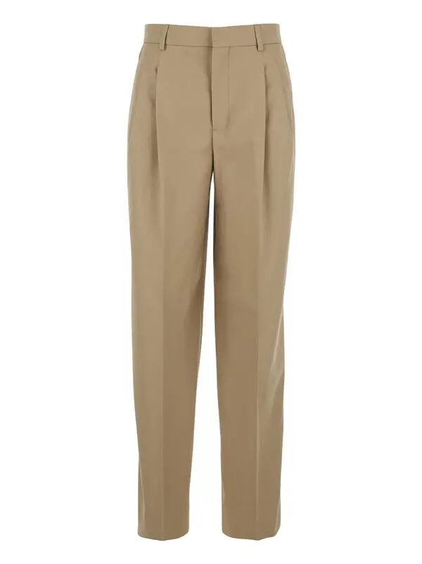 AMI Paris Beige Cotton Pants With Belt Loops And Front Pleats For - Multicolor