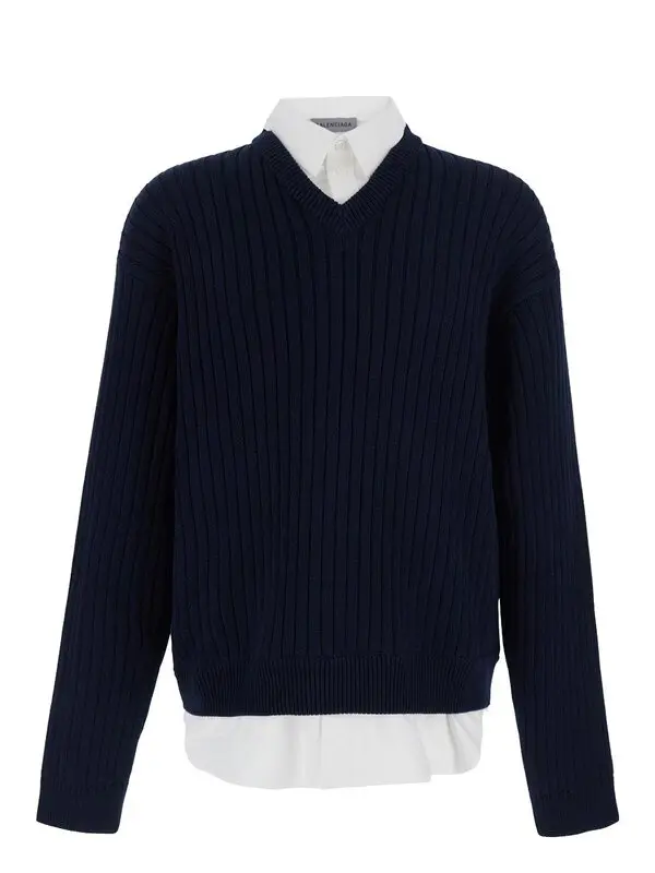 Balenciaga Blue Sweater With Multi-layer Design In Cotton - Multicolor