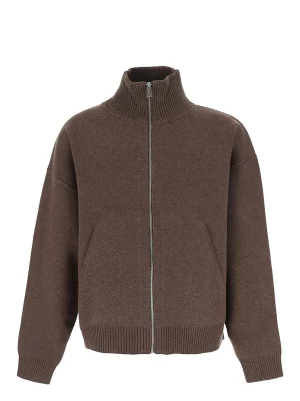 Axel Arigato Core Zip-up Sweater With High Collar And Long Sleeves In Brown - Multicolor