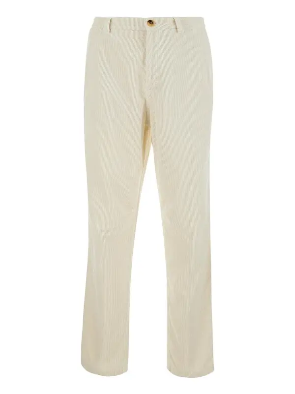 Brunello Cucinelli Beige Pants With Belt Loops And Button And Zip Closure On The Front In Corduroy For - Multicolor