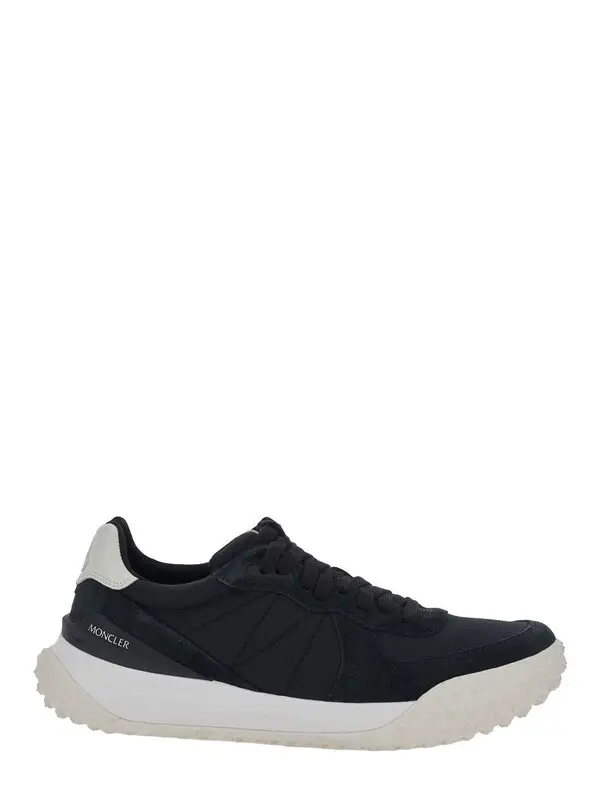 Moncler Low Top Sneakers With Logo Patch On The Back And Paneled Design In Leather And Fabric - Black