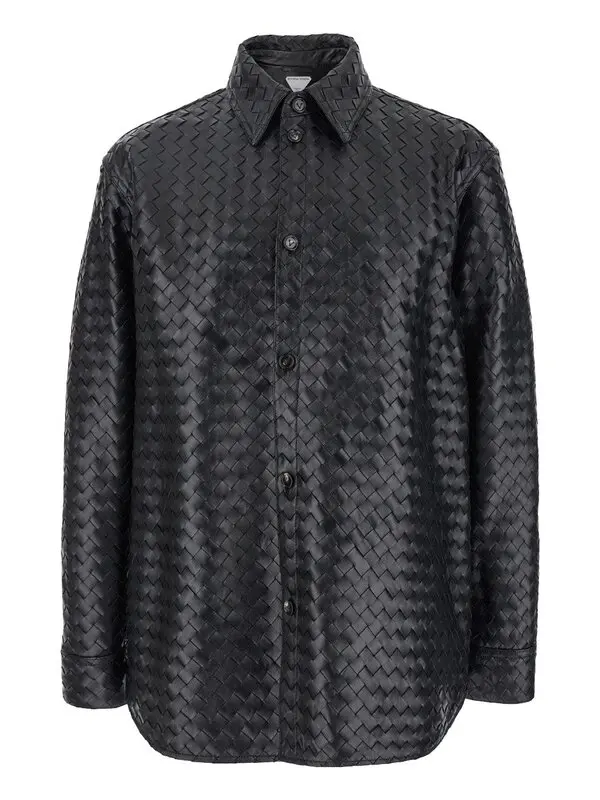 Bottega Veneta Oversized Woven Leather Jacket Black - Multicolor