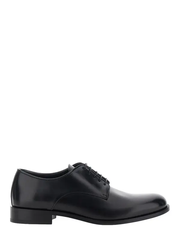 Giorgio Armani Black Derby Shoes With Laces On The Front In Leather For - Multicolor