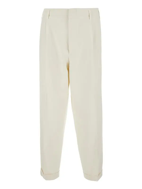 Brunello Cucinelli Beige Pants With Cuffed Hem In Cotton Blend For - Multicolor