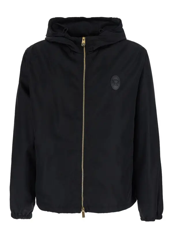 Versace Black Jacket With Medusa Logo Patch On The Front In Tech Fabric - Multicolor