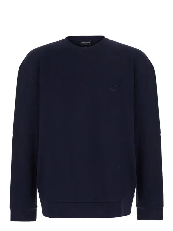 Giorgio Armani Sweatshirt With Embroidered Logo And Side Pockets In Blue For - Multicolor
