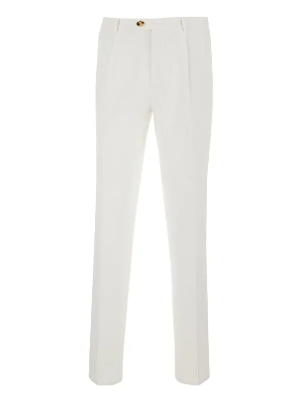 Brunello Cucinelli White Trousers With Front Pleat In Cotton For - Multicolor