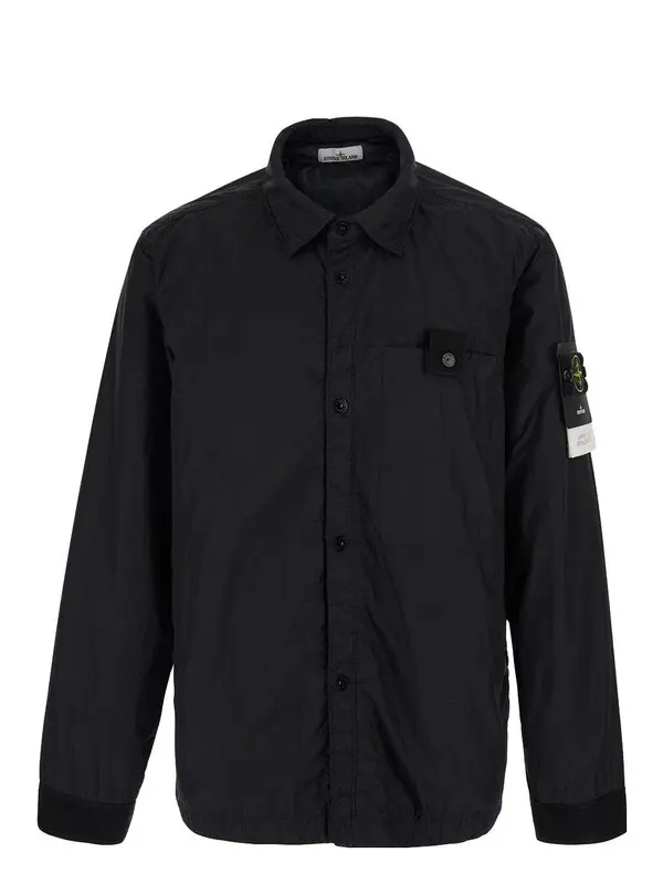 Stone Island Black Jacket With Logo Patch On The Sleeve And Crinkled Design In Tech Fabric For - Multicolor