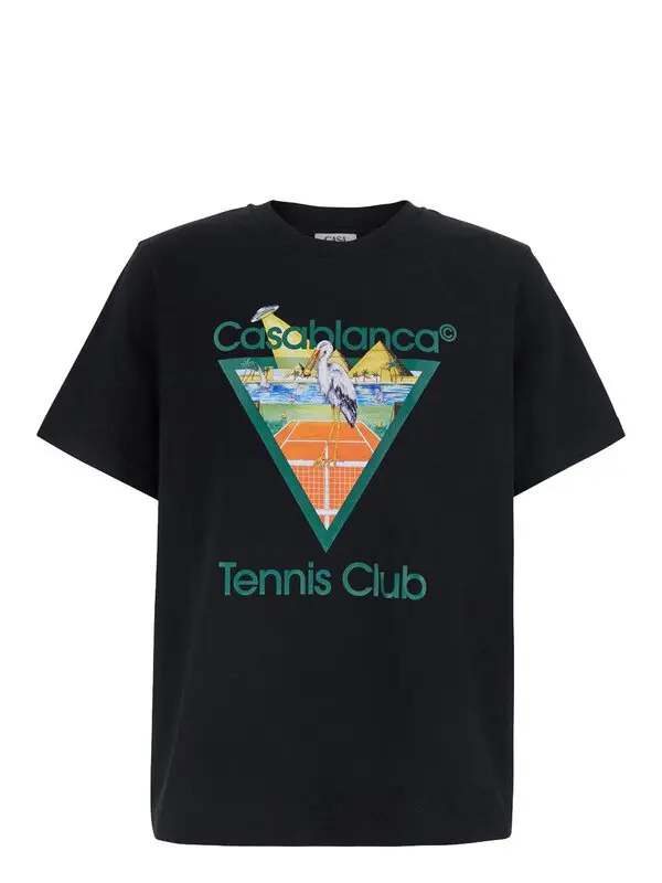 Casablanca Black Crew Neck T-shirt With Logo Print On The Front In Cotton - Multicolor