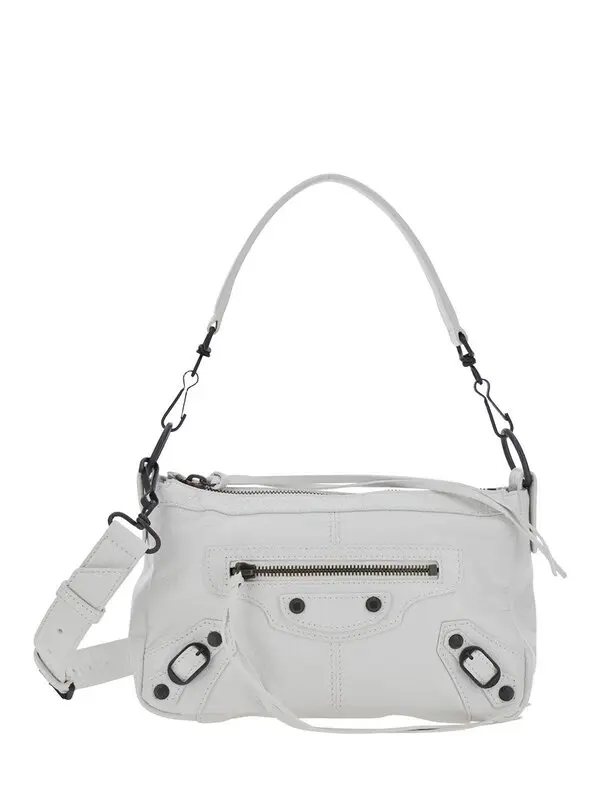 Balenciaga Le City Moto' White Mini Shoulder Bag With Adjustable And Removable Strap In Leather For - Multicolor