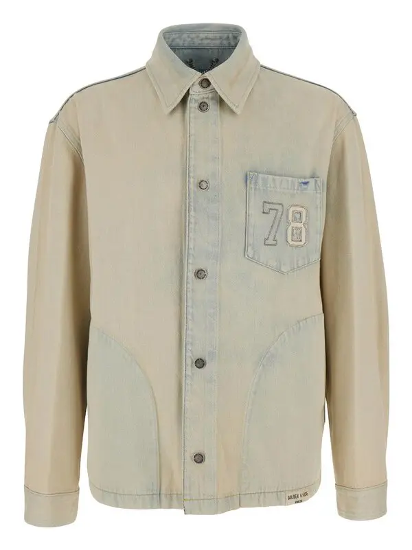 GOLDEN GOOSE Light Blue Jacket With Classic Collar And Vintage Effect In Denim For - Multicolor