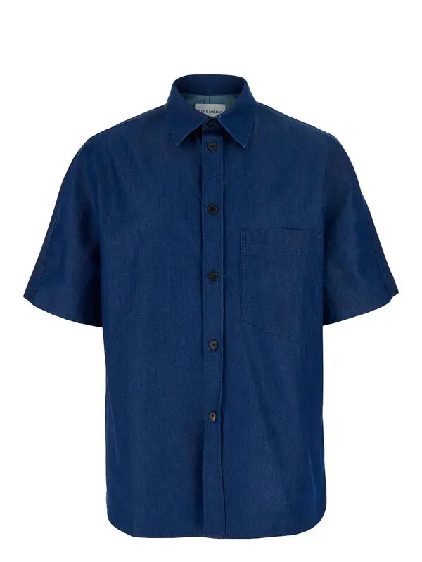 Givenchy Blue Shirt With Pointed Collar And Logo Print On The Back In Cotton And Fabric Blend For - Multicolor