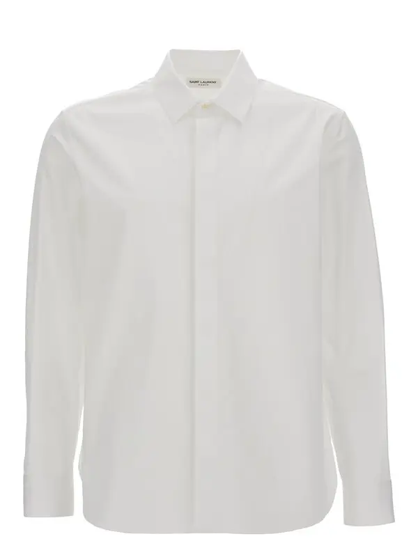 Saint Laurent White Pointed Collar Long Sleeve Shirt In Cotton - Multicolor