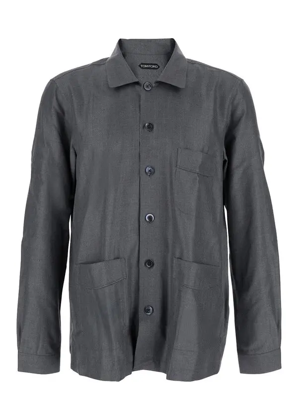 TOM FORD Grey Shirt With Chest Pocket In Silk - Multicolor
