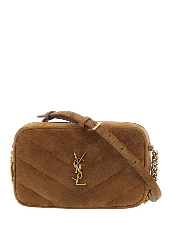 Saint Laurent Crossbody Bag With Adjustable Shoulder Strap And Cassandre Plaque On The Front In Suede - Brown