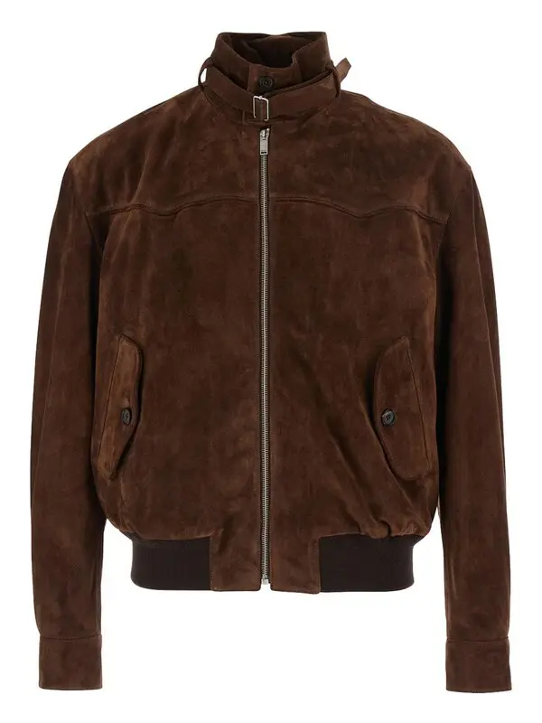 Alexander McQueen Brown Suede Jacket With Collar, Strap And T Detail On The Back For - Multicolor
