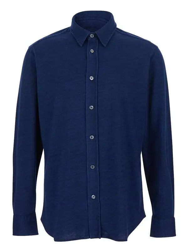 TOM FORD Blue Shirt With Classic Collar And Denim Effect In Cotton - Multicolor