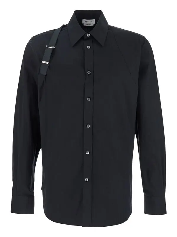 Alexander McQueen Black 'harness' Shirt With Classic Collar And Strap Detail On Sleeve In Cotton For - Multicolor