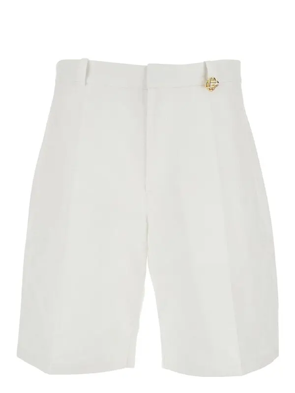 Casablanca White Bermuda Shorts With Logo Plate On The Belt Loop And Wide Leg In Cotton - Multicolor
