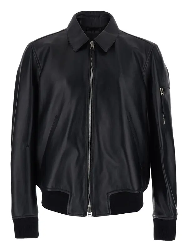 TOM FORD Black Jacket With Classic Collar And One Zip Pocket On The Sleeve In Leather For - Multicolor