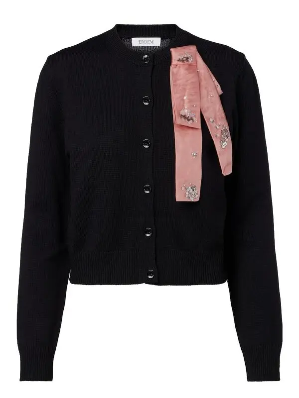 Erdem Embellished Wool Cardigan - Black