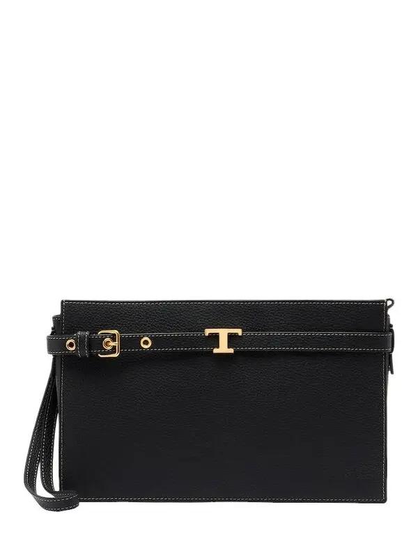 TOD'S T Signature Small Leather Clutch - Black