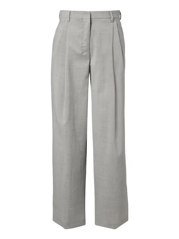 Max Mara Wide-leg Pleated Virgin Wool Pants - Grey
