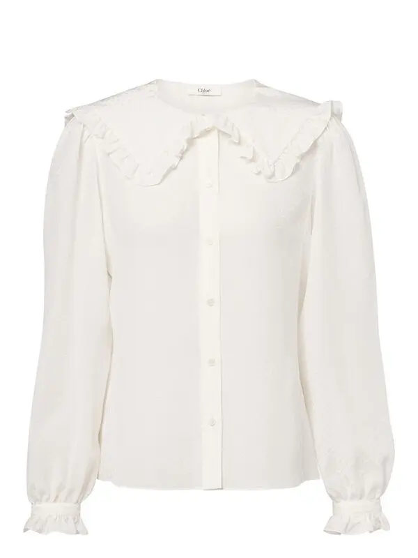 Chloé Embroidered Tie-neck Silk Georgette Blouse - White