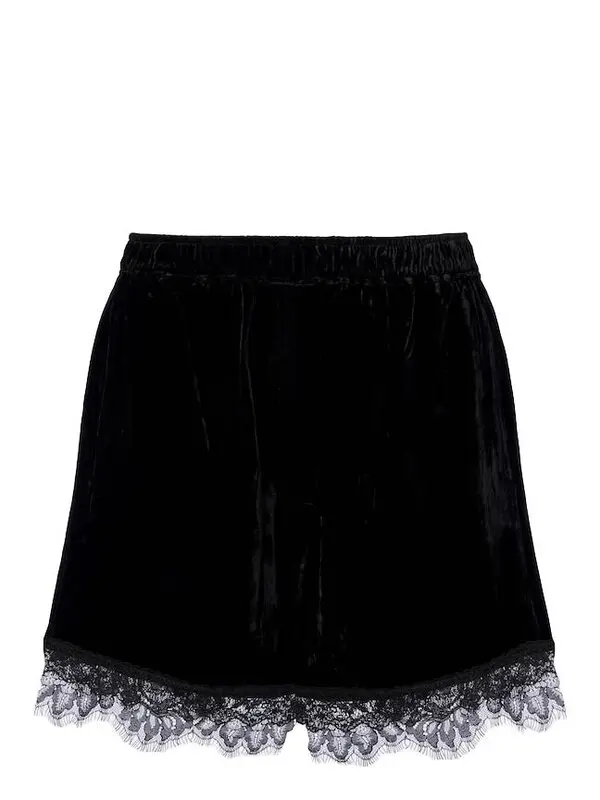GANNI Lace-trimmed Velvet Shorts - Black
