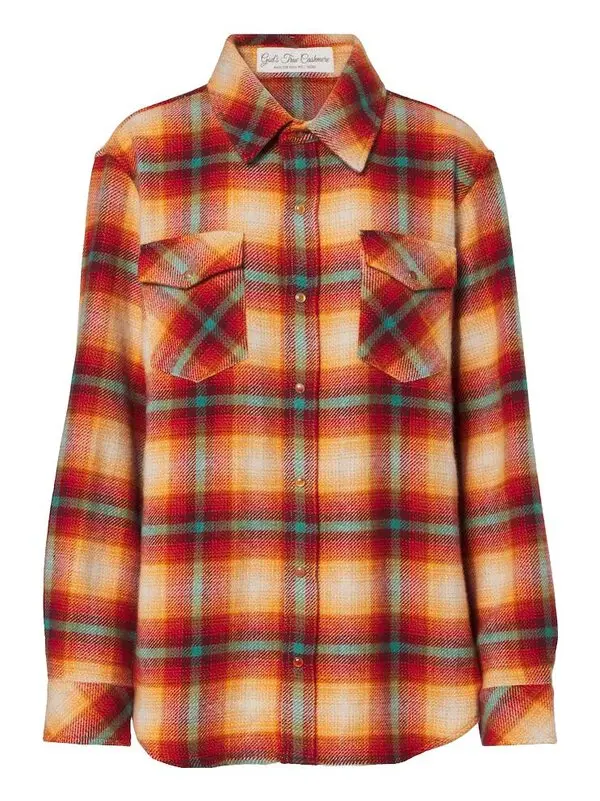 GOD'S TRUE CASHMERE Red Sun Shadow Plaid Cashmere Shirt - Orange