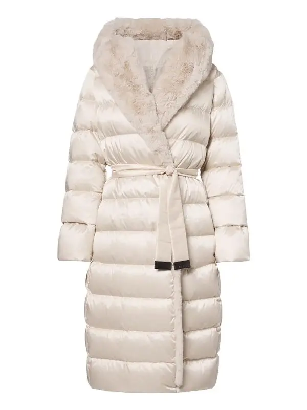 Max Mara Belted Hooded Puffer Coat - White