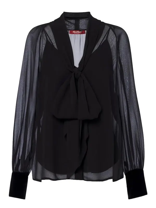 Max Mara Elegante Tie-neck Silk Blouse - Black