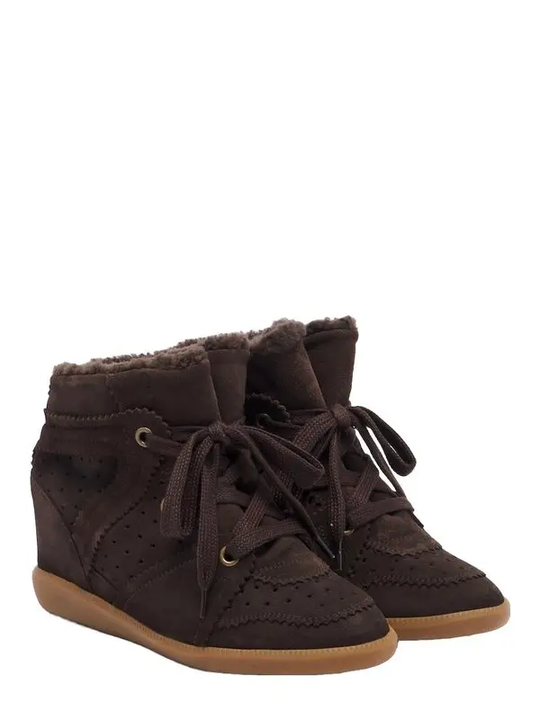 Isabel Marant Étoile Bobby Shearling-lined Suede Wedge Sneakers - Brown