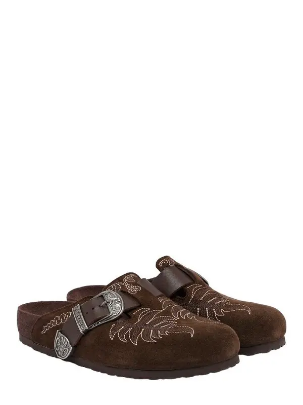 Etro X Birkenstock Boston Embroidered Suede Clogs - Brown