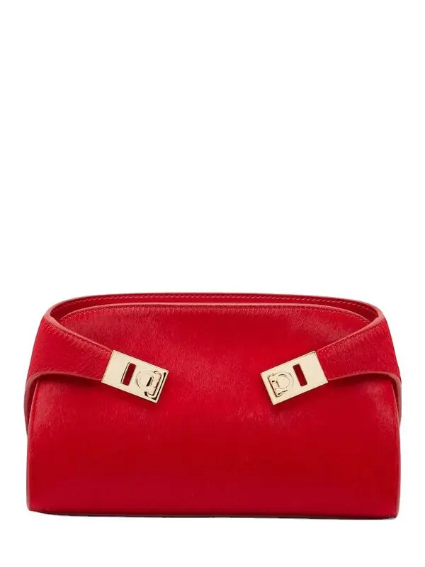 FERRAGAMO Hug Small Calf Hair Clutch - Red