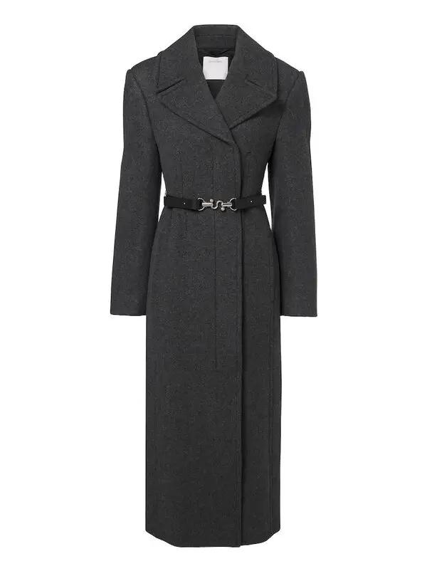 Sportmax Belted Herringbone Virgin Wool Coat - Grey