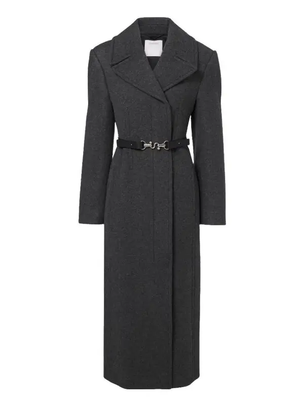 Sportmax Belted Herringbone Virgin Wool Coat - Grey