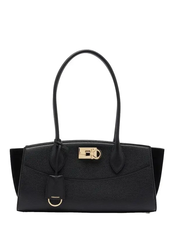 FERRAGAMO Studio East-west Small Leather Shoulder Bag - Black