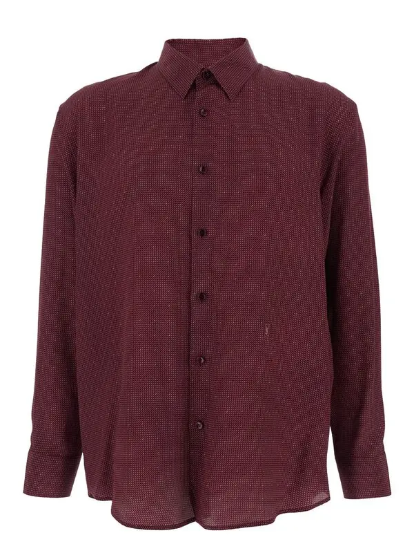 Saint Laurent Bordeaux Long-sleeved Shirt With Classic Collar And Micro Polka Dot Pattern In Silk For - Multicolor