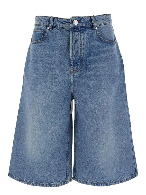 AMI Paris Light Blue High-waisted Bermuda Shorts With Side Pockets In Denim For - Multicolor