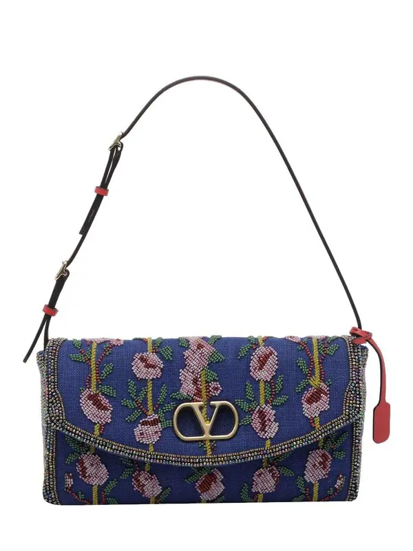 Valentino Garavani Floreal Embroidery Shoulder Bag - Blue