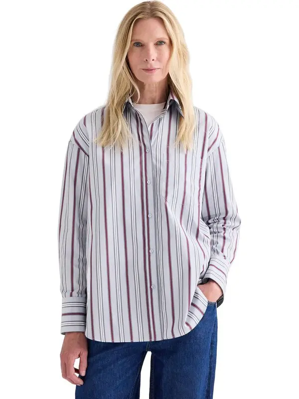 TWP Big Joe Shirt In Striped Superfine Poplin - Light Grey Multi