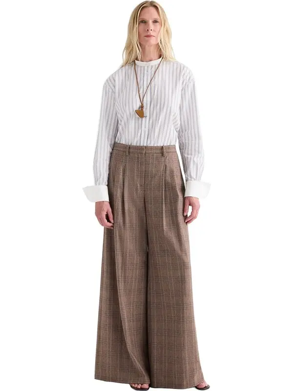 TWP Avery Pant In Glen Plaid Wool Flannel - Brown Multi