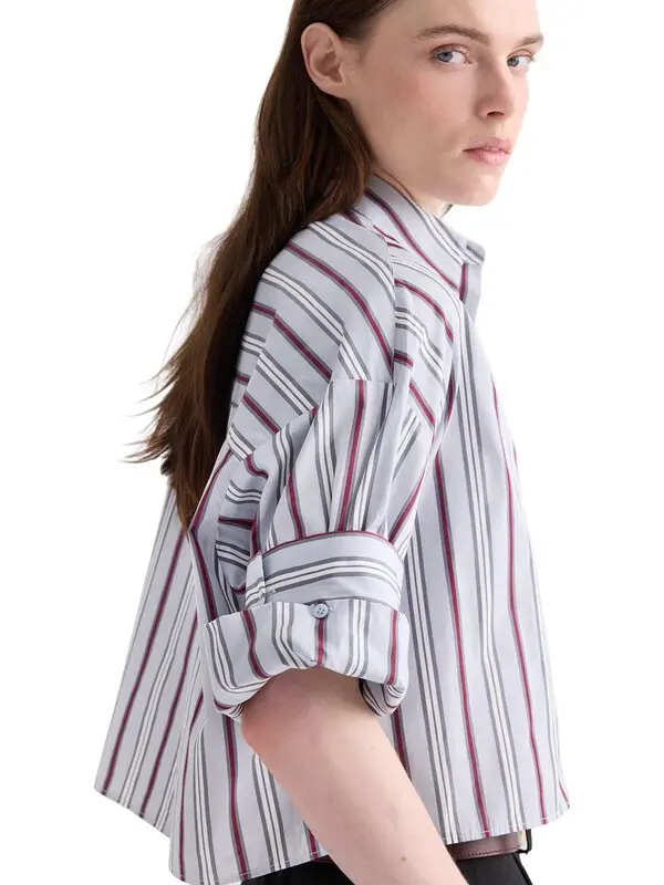 TWP Next Ex Shirt In Striped Superfine Poplin - Light Grey Multi