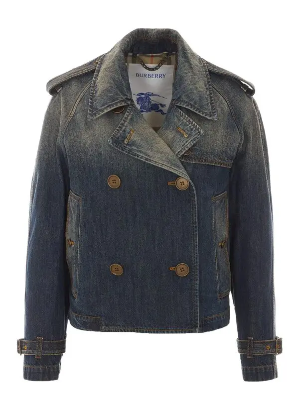 Burberry Trench Mayfair Cropped Denim Jacket - Blue