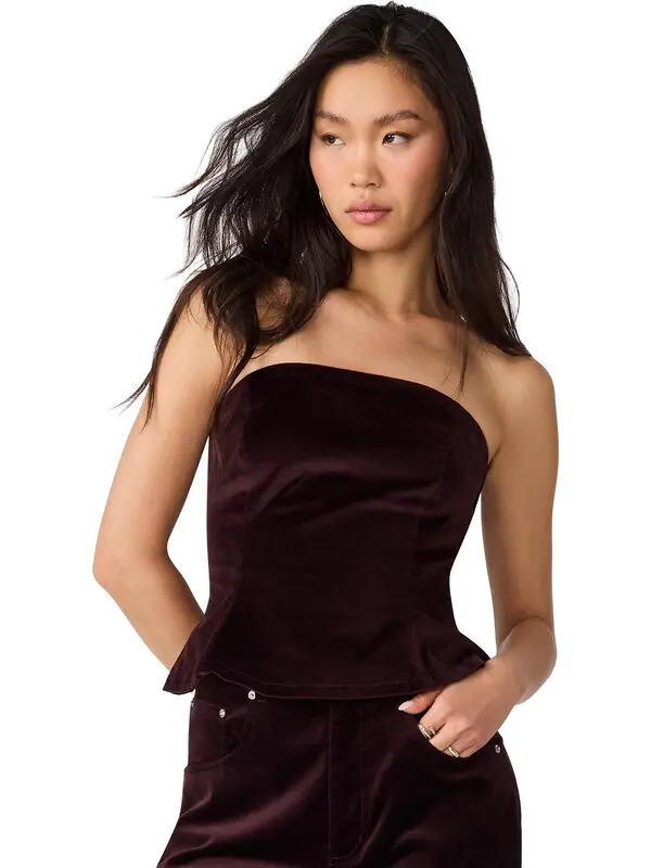 Steve Madden Dawnette Top Strapless Velvet Tops - Deep Fig