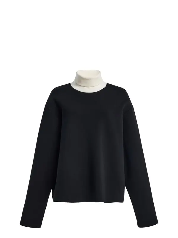 LII Contrast Turtleneck Jersey Top - Black