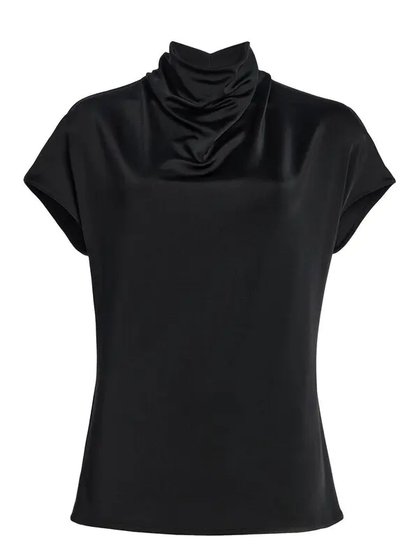 Another Tomorrow Fluid Cowl Neck Top - Black